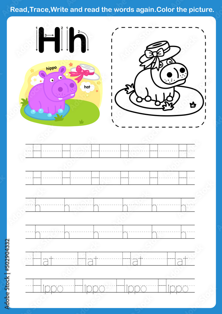 Alphabet Letter H with cartoon vocabulary for coloring book ...