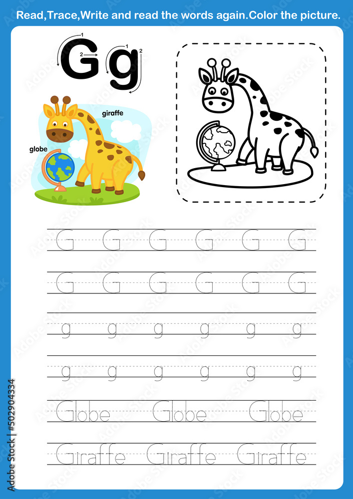 Alphabet Letter G with cartoon vocabulary for coloring book ...