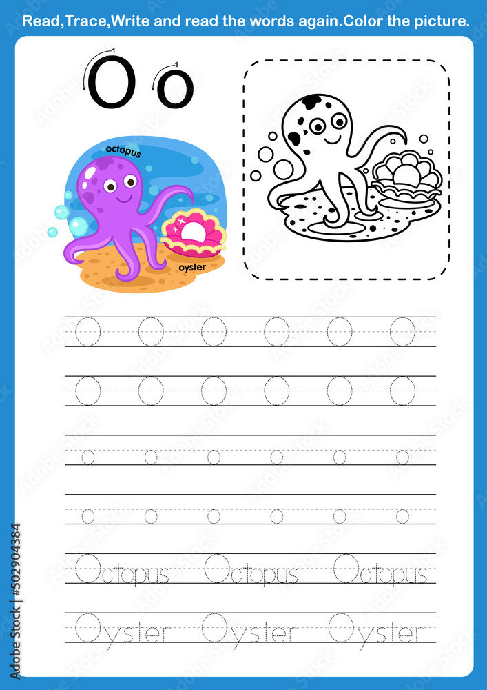 Alphabet Letter O with cartoon vocabulary for coloring book ...