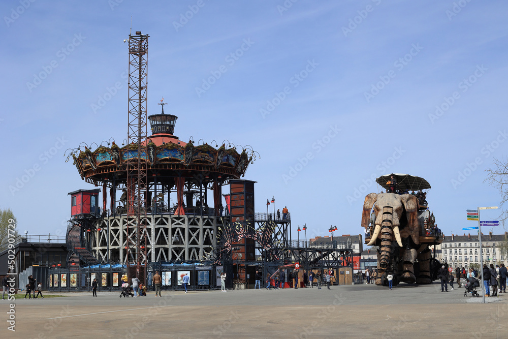 Nantes,France - April 10 2022 A Great Elephant next to The Marine ...