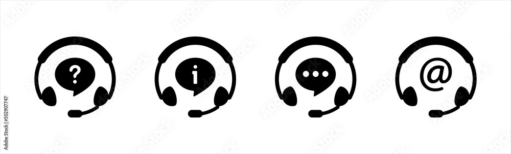 Support service icons. Customer support black vector icon signs. Call ...