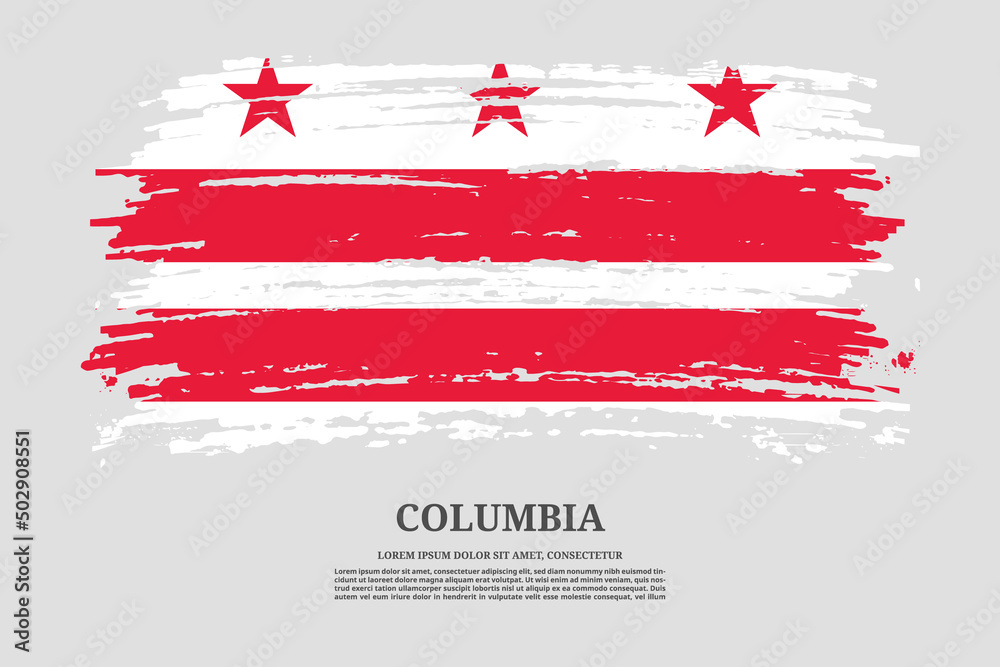 Columbia flag with brush stroke effect and information text poster ...