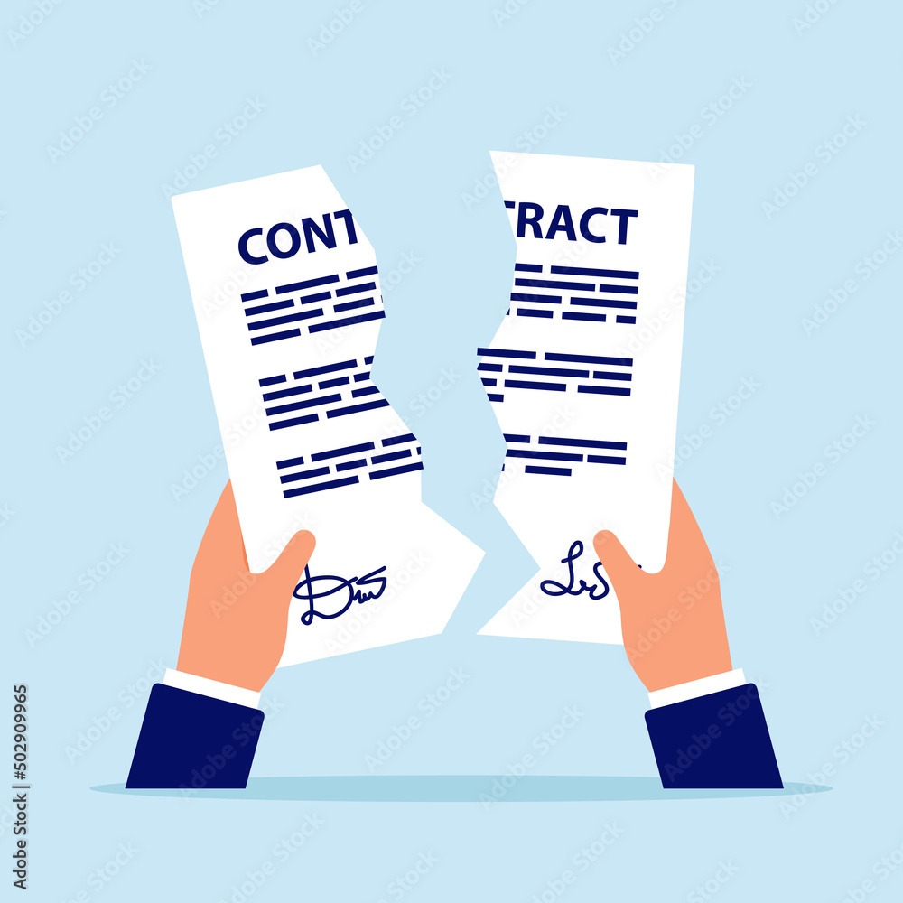 Contract breach and break. Terminated contract.Document cancellation ...