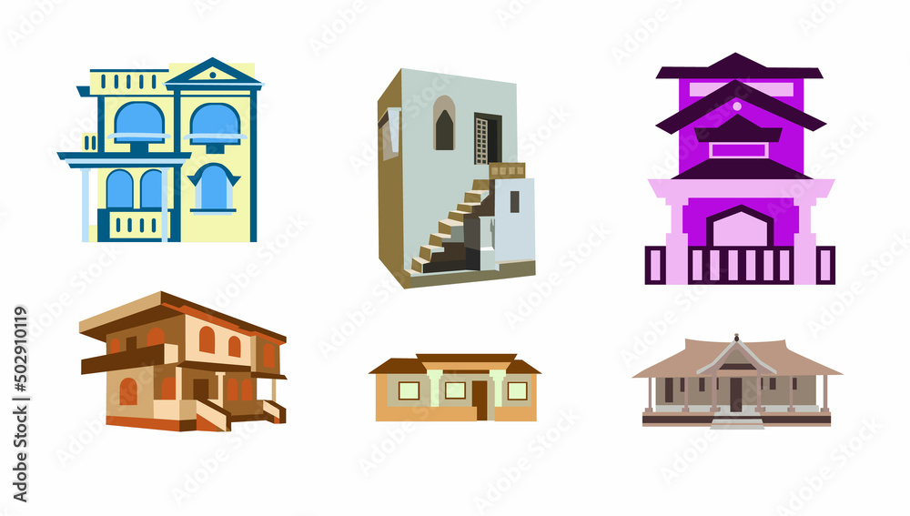 Vector set of different types of Indian houses. Stock Vector | Adobe Stock