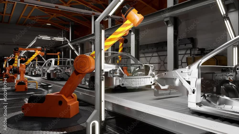 Robotic line at the car factory. 3D Concept: Automated Robot Arm ...