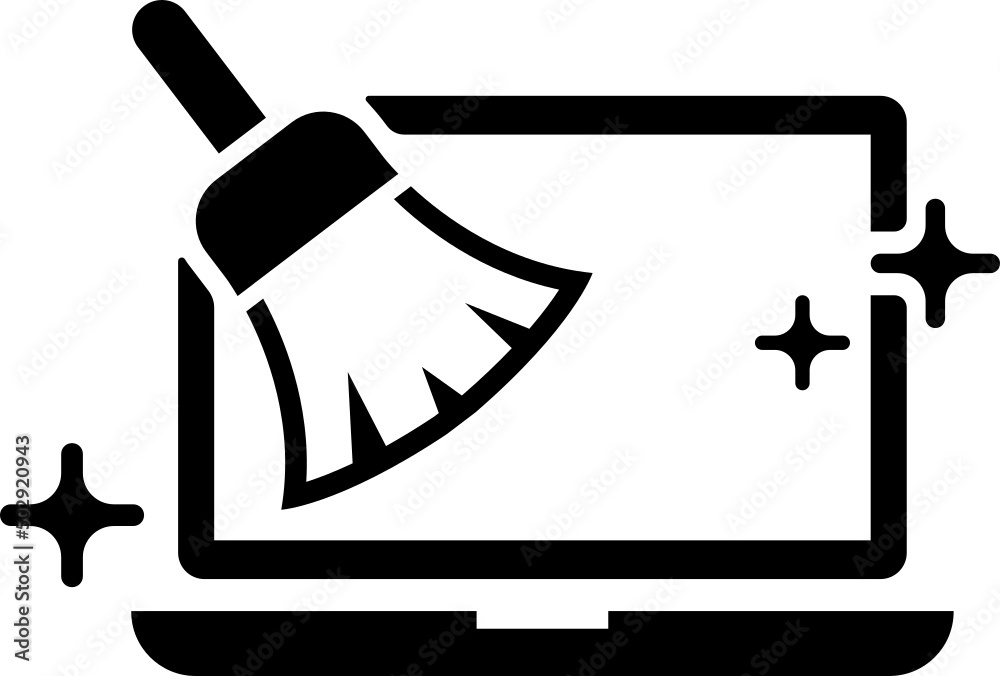 (SVG) PC ( laptop computer ) cleaning with broom ( duster ) vector icon ...