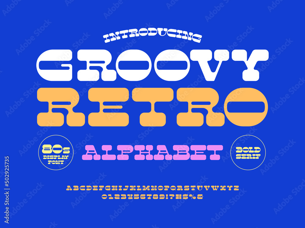 A groovy hippie style alphabet design with uppercase, numbers and ...