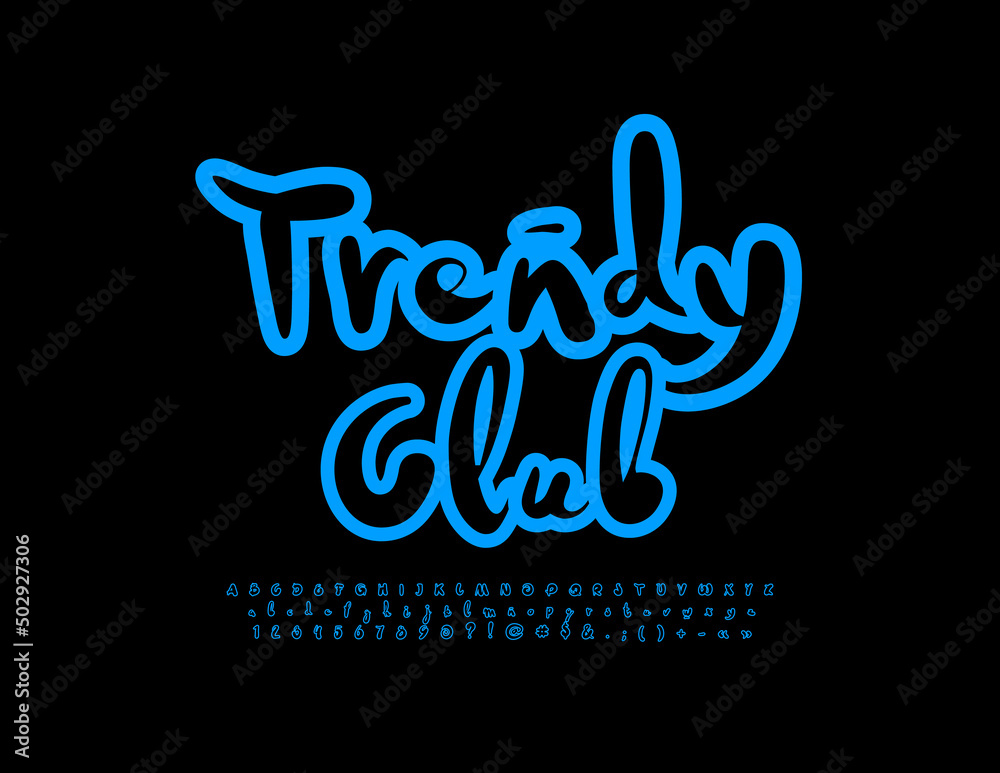 Vector entertainment sign Trendy Club. Blue decorative Font ...