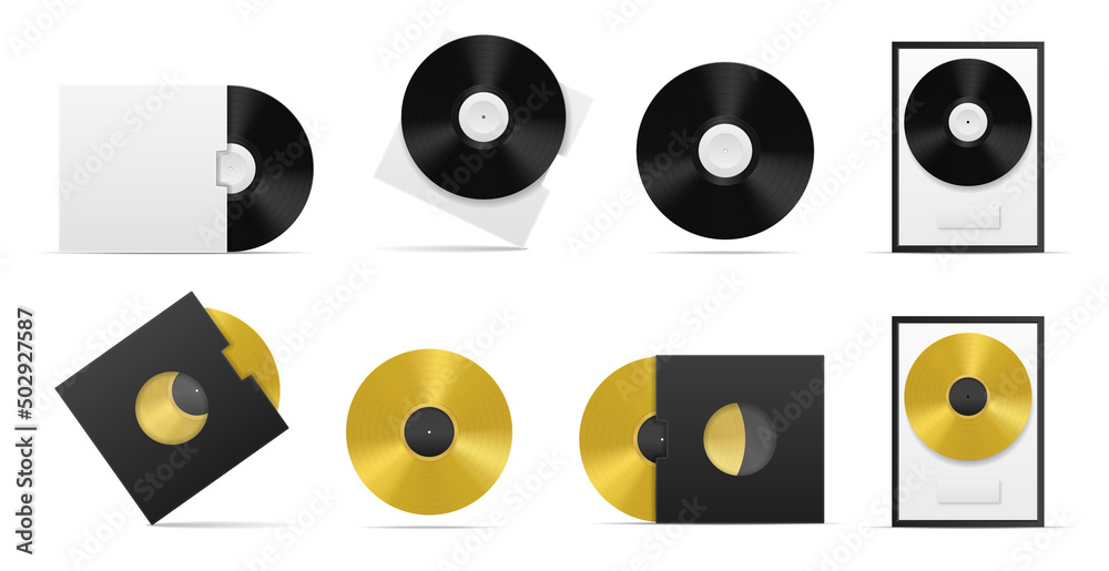 Vinyl record realistic set. Collection of disks with the best songs of ...