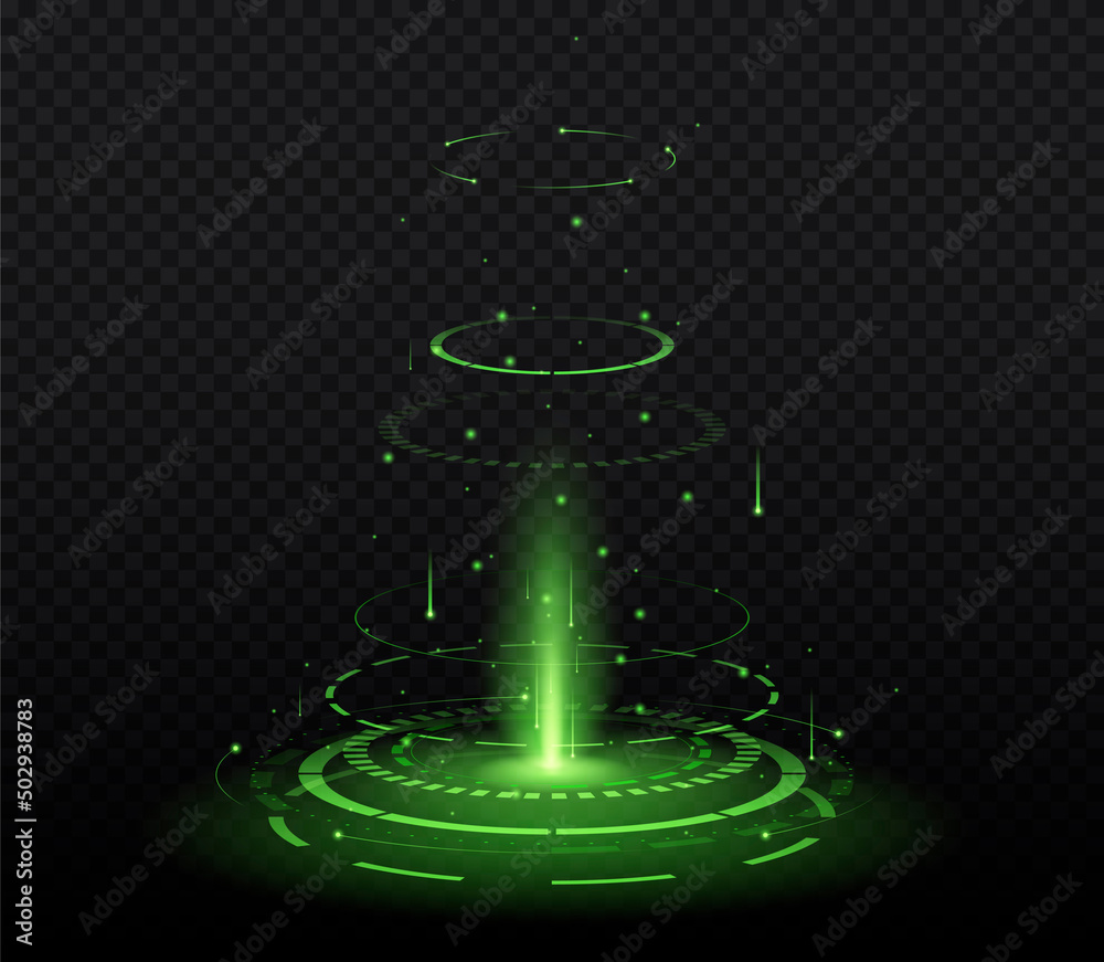 Magic green portal. Innovation and the digital world, energy and magic ...