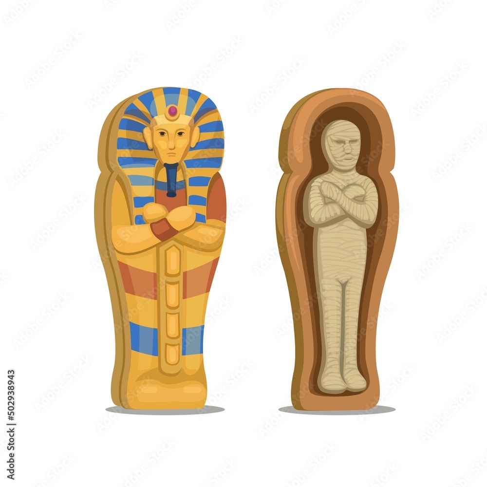 Mummy corpse with coffin figure character set Egypt culture cartoon ...