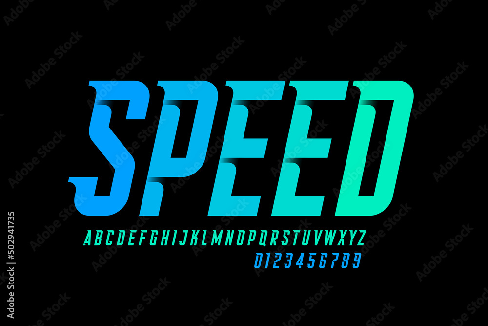 Speed style font design, sport alphabet, letters and numbers vector ...