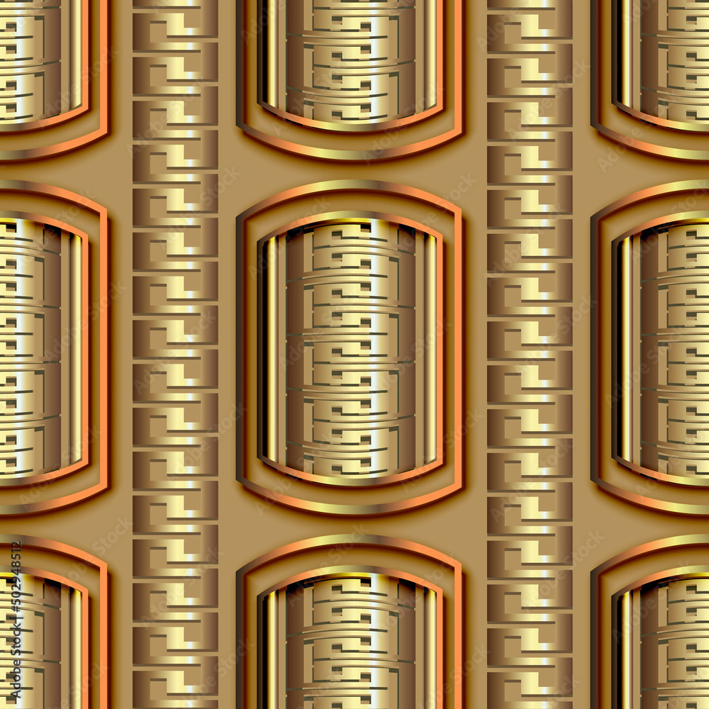 Gold 3d greek seamless pattern. Vector ornamental geometric Deco ...