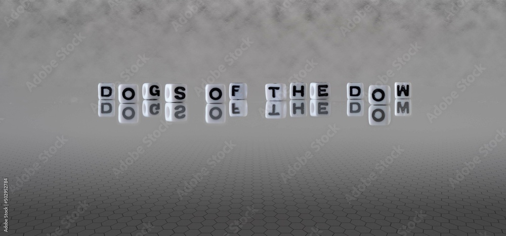 dogs of the dow word or concept represented by black and white letter ...