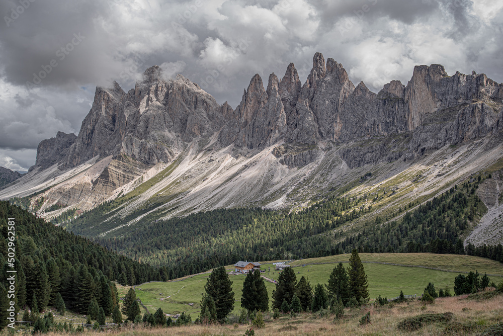 Odle mountain massif, Puez-Odle nature park, Dolomites, Italy-August 20 ...