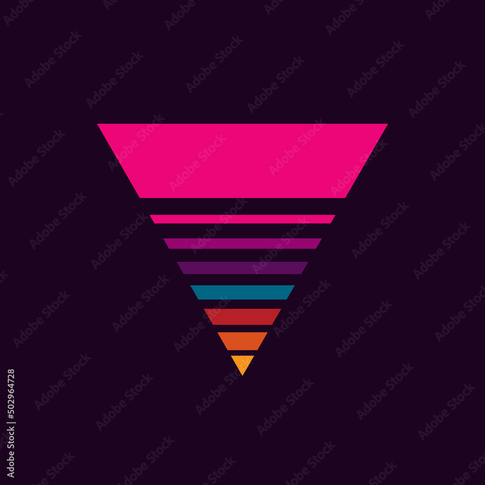 Vintage triangular sunset in the style of the 80s. Vector background. A ...