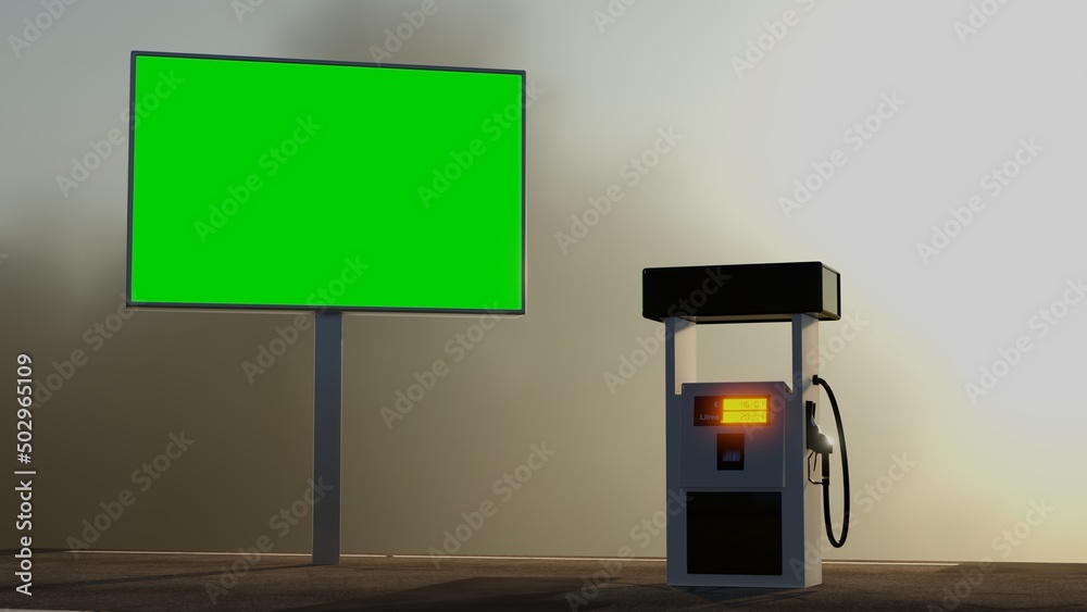 gas station and green screen street city billboard. 3d rendering gas ...