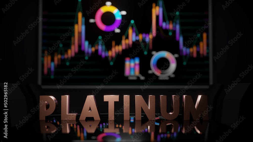 Platinum word on boardroom table and stock market charts on wall tv ...
