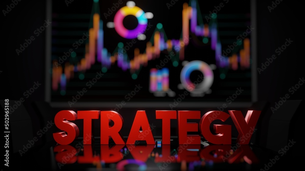 Business strategy - 3D strategy word on boardroom table and stock ...