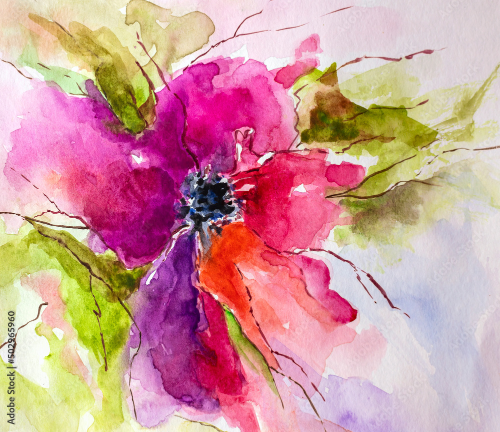 Watercolor flower painting. Watercolor floral background. Card. Wedding ...
