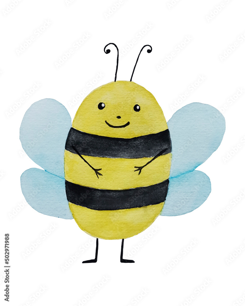 .Watercolor bee. Watercolor illustration with cute bees, baby pictures ...