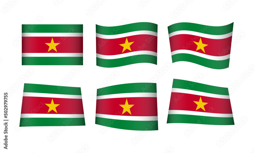 Suriname Flag Surinamese Waving Flags Vector Icons Set Wave Wavy Wind ...