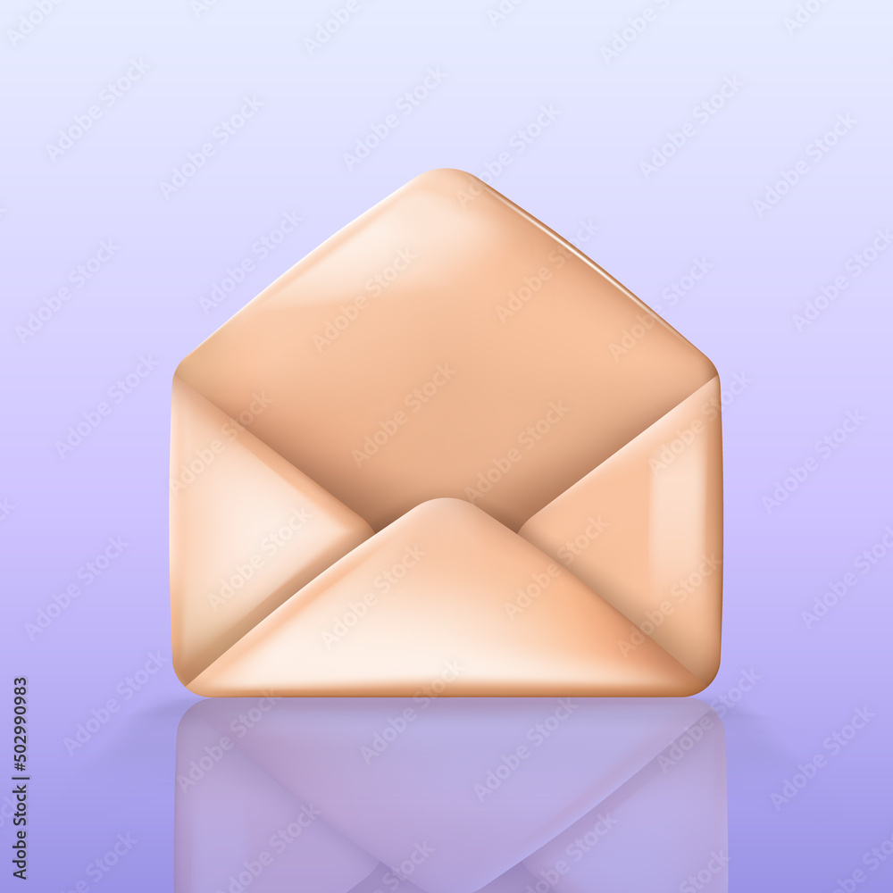Cartoon opened glossy envelope isolated on soft purple background. Top ...