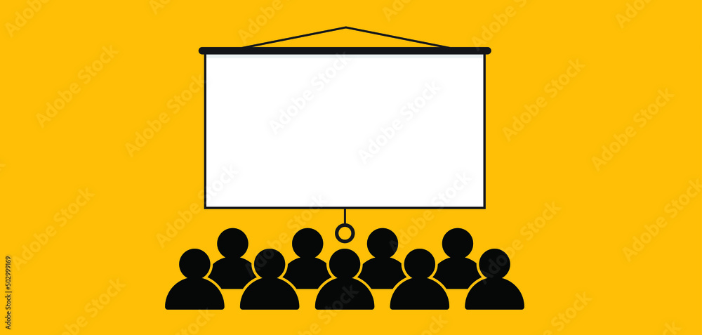 Hanging presentation screen. Empty board or billboard. Screen projector ...