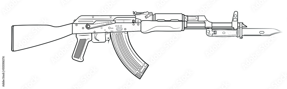 Póster Vector illustration of assault carbine with bayonet – Cuadro ...