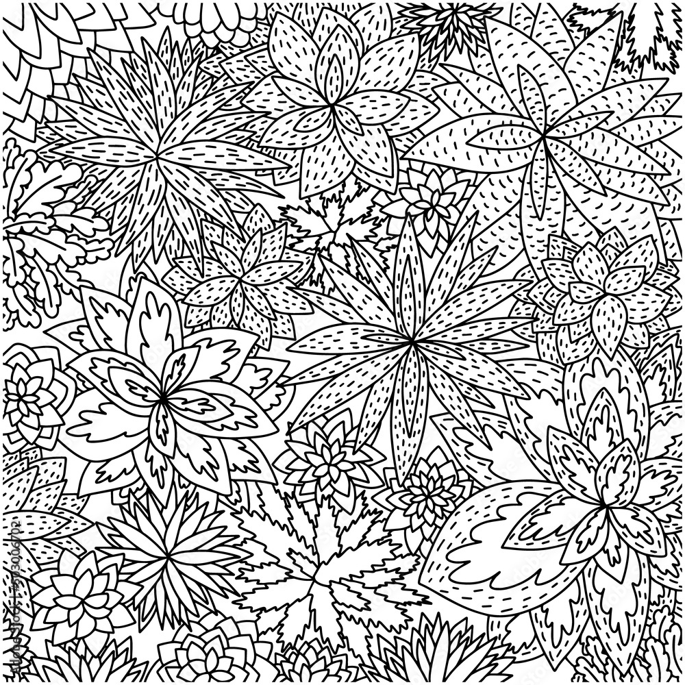 Vecteur Stock Coloring page with plants view above. Cute coloring ...