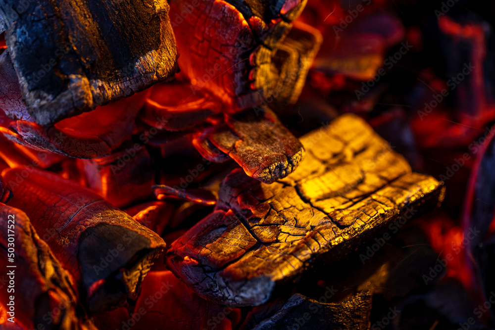 Glowing Hot Charcoal Background Texture. Red hot coals in the grill ...
