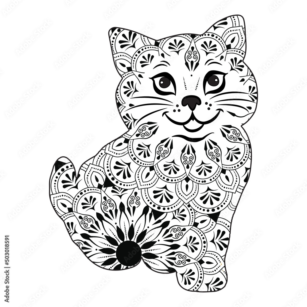 Cat Mandala Coloring Page. Vector illustration. Pet page for coloring ...