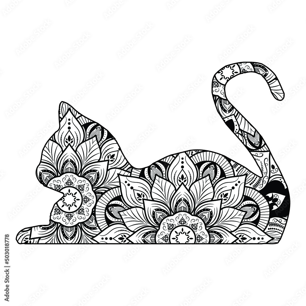 Cat Mandala Coloring Page. Vector illustration. Pet page for coloring ...