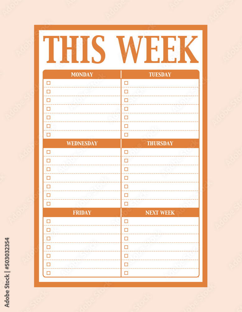 This week planner template. Simple printable to do list. Business ...