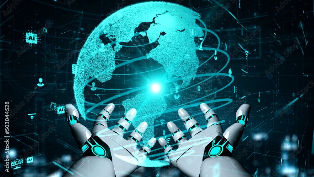 Futuristic robot artificial intelligence enlightening AI technology ...