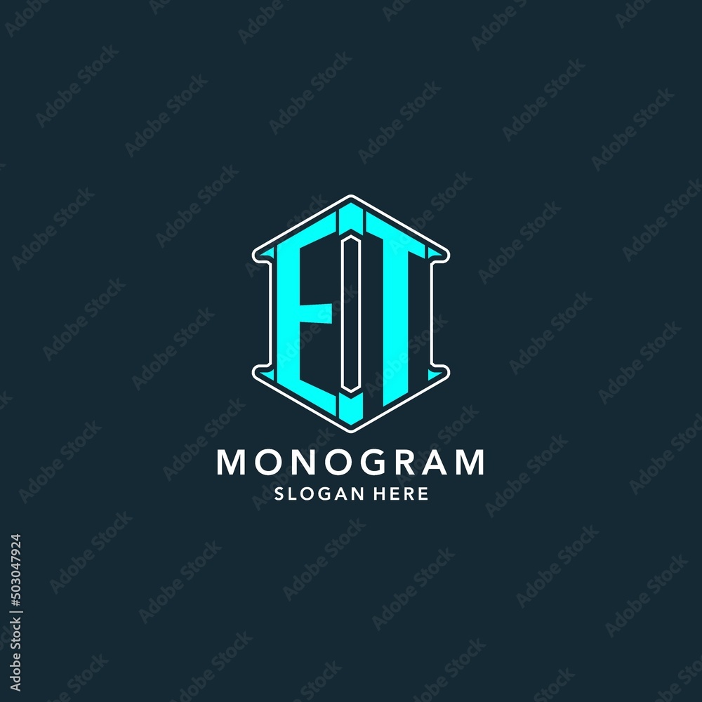 Letter ET logo with hexagon shape geometric style design idea Stock ...