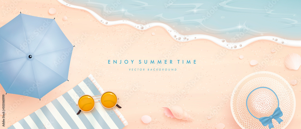 Beautiful horizontal banner design template with realistic summer ...