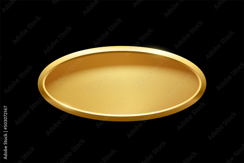 Gold ellipse shape button with frame vector illustration. 3d golden ...