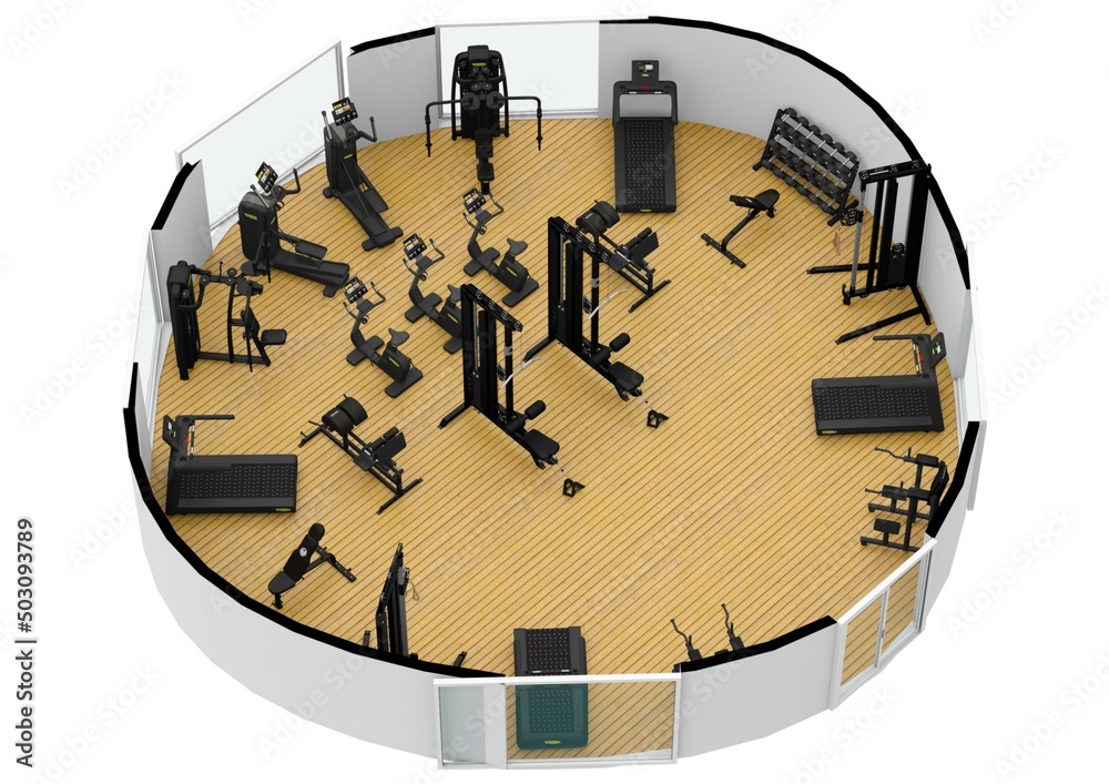 Gym floor plan. Floor plan gym. Fitness center 3d illustration. Fitness ...