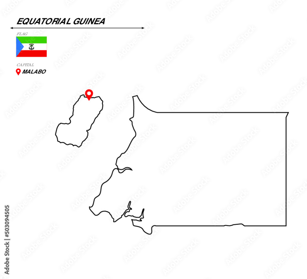 Equatorial Guinea political map with capital city, Malabo Stock Vector ...