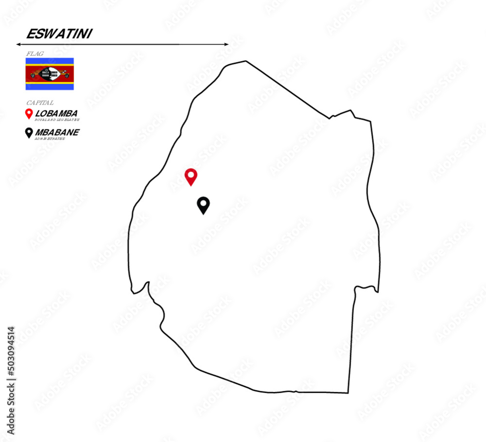 Eswatini political map with capital city, Lobamba Stock Vector | Adobe ...