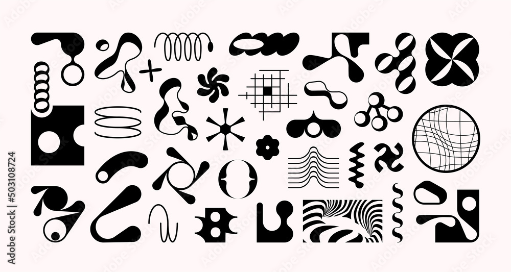 Set of abstract geometric symbols. Modern Bold Brutalistic Objects and ...