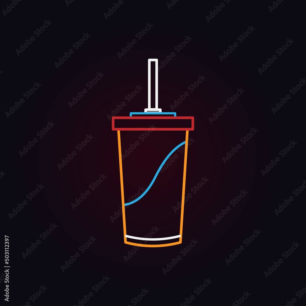 Vector neon soda cup icon. Glowing sweet drink logo background. Juice ...