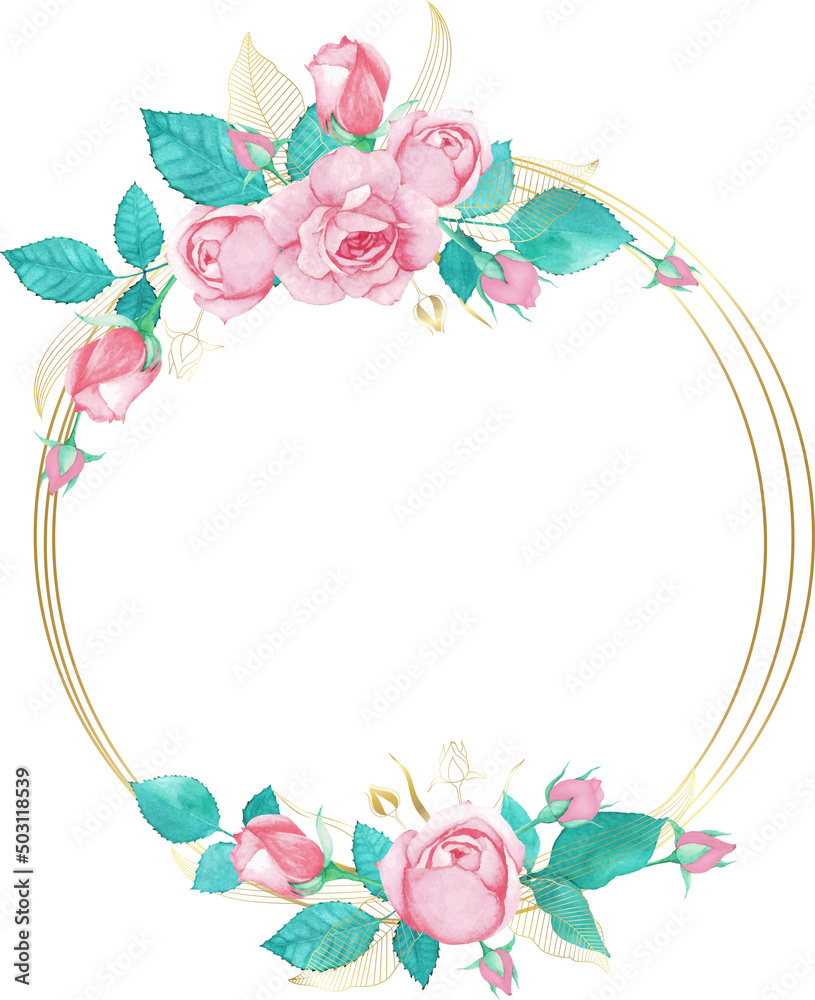 Circle pink rose frame Stock Illustration | Adobe Stock