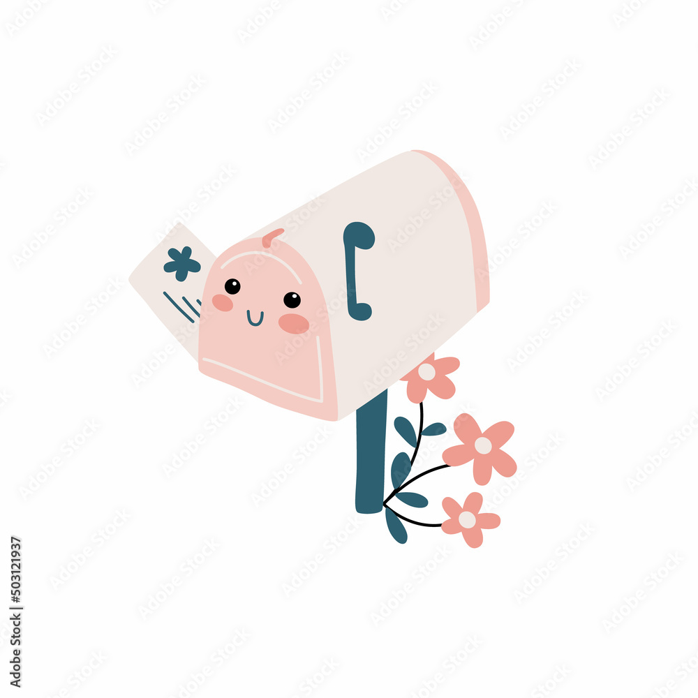 Cute kawaii curbside mailbox with letter. Stock Vector | Adobe Stock