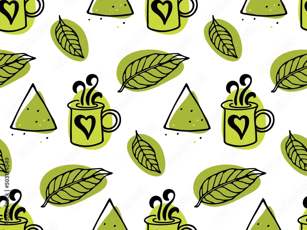 Matcha Green Tea seamless pattern. Traditional japanese beverage and ...