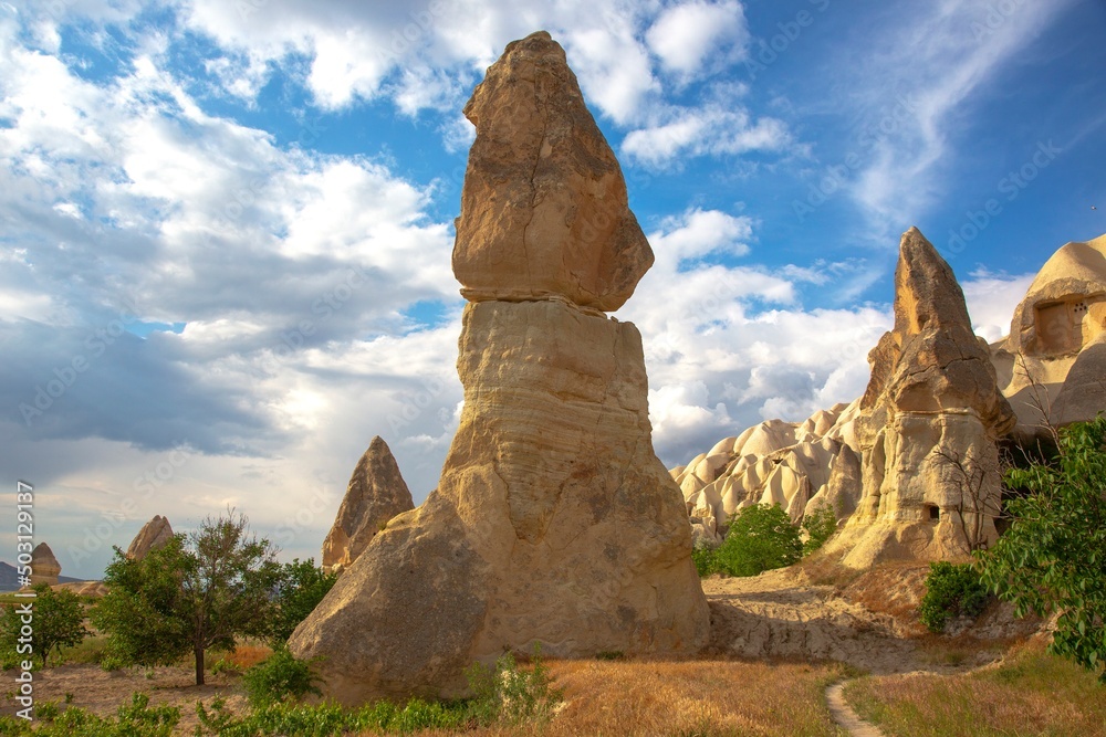 Volcanic rocks and limestone cliffs in Cappadocia valley. Turkey ...