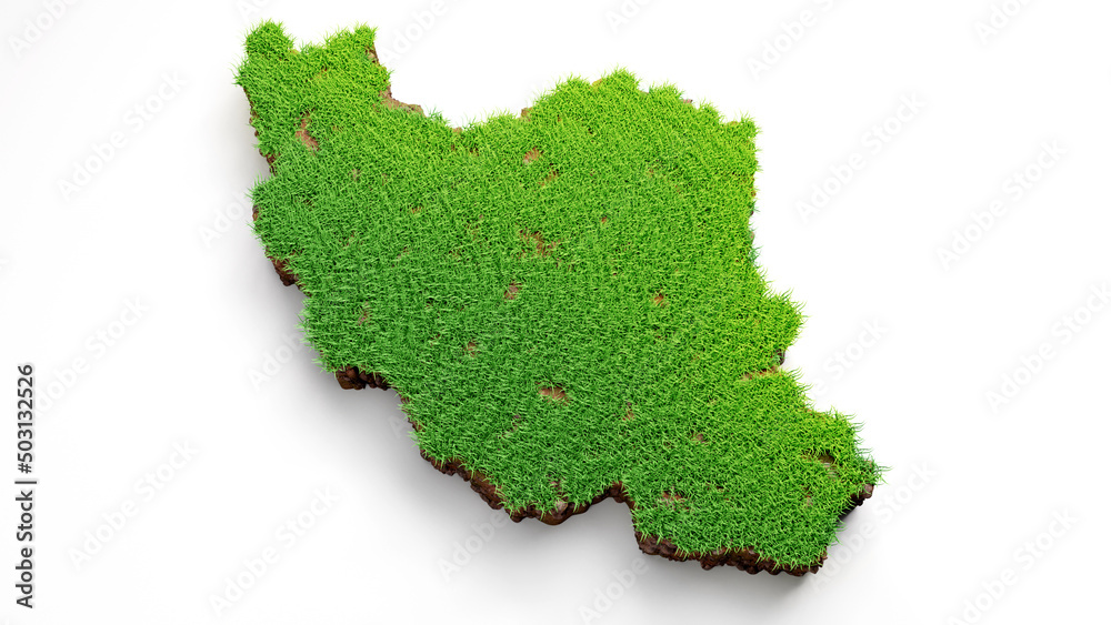3d rendering of a detailed Iran map with grass and soil on a white ...