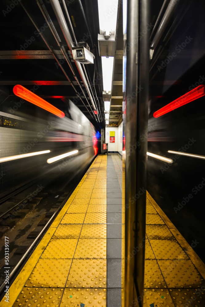 Subway train and train station, shot with long exposure technique ...
