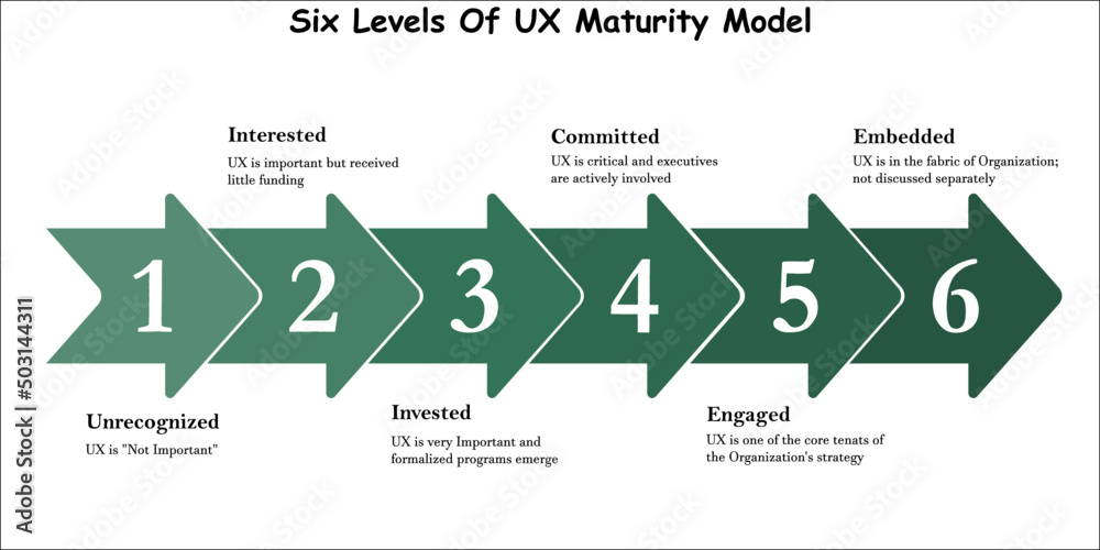 Six Levels of UX Maturity Model in an Infographic template Stock Vector ...